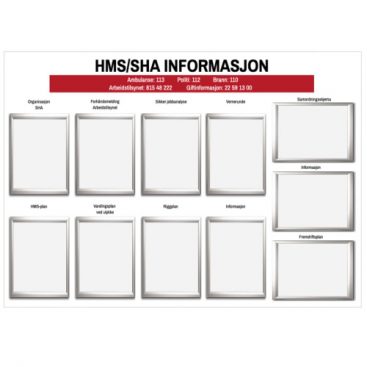 HMS tavle 140 x 100 cm med 11 rammer • Unisign AS